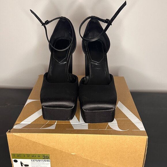 Zara | Shoes | Zara Square Toe Platform Pump Plataforma Tejido Black ...